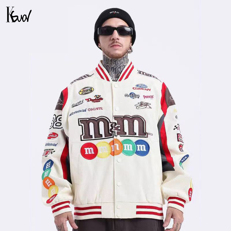 KSUAL M M Varsity Jacket For Men Plus Size Vintage Racing Jacket White ...