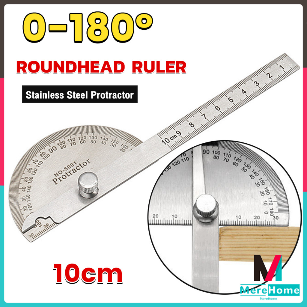 Stainless Steel Protractor Adjustable Roundhead Ruler 180 Degree Rotary ...