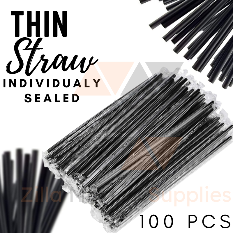 Thin Straw Individually Wrapped 100pcs for Milktea, Milk Tea, Fruit Tea ...