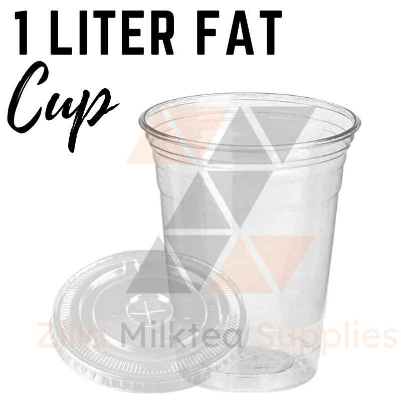 1 LITER FAT PP CUP w/ LIDs (50 pcs/ bundle) for MilkTea, Shakes, Frappe ...