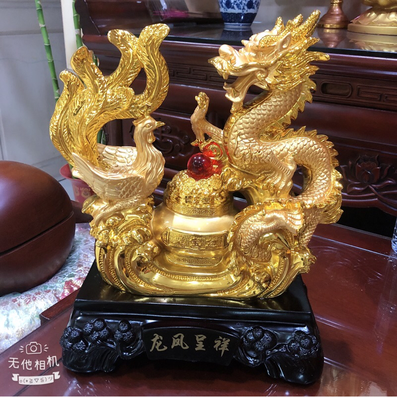 Dragon and Phoenix Statue Feng Shui Harmony Sculpture Marriage Lucky ...