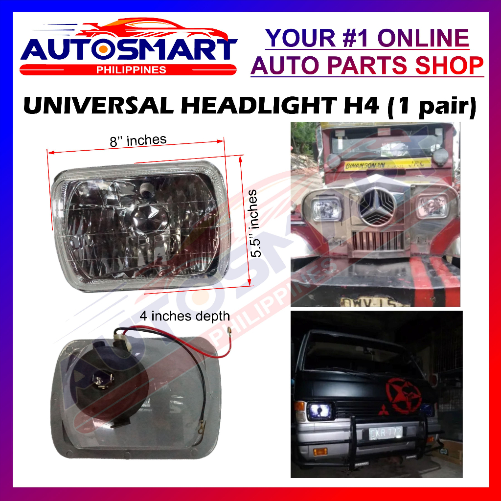 Headlight Glass H4 Halogen 2pcs/set Rectangle Universal for L300 and ...