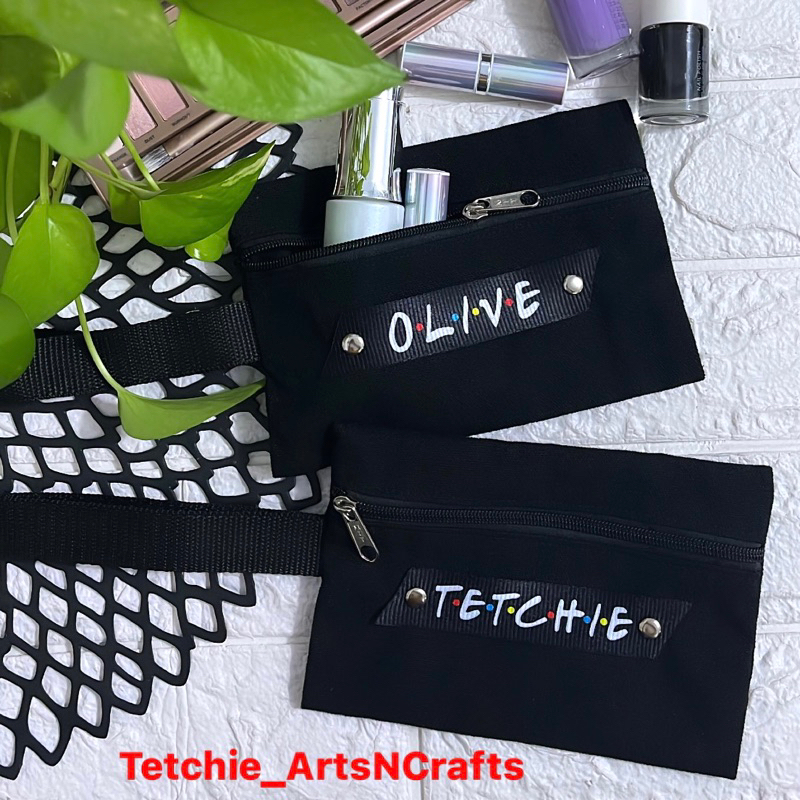 PERSONALIZED Black Canvas Pouch with FRIENDS inspired font | Shopee ...