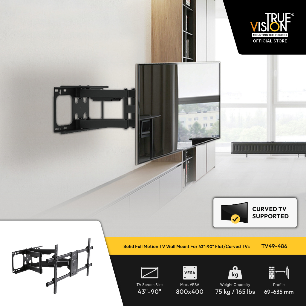 True Vision Solid Full Motion TV Wall Bracket for 43"-90" TV49-486 ...