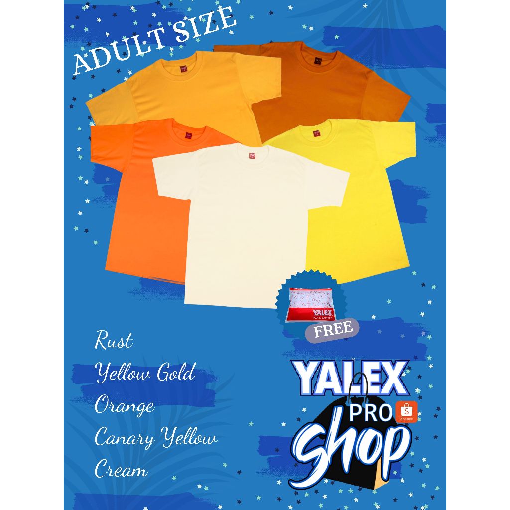 YALEX T-SHIRTS PLAIN YELLOW ORANGE CREAM RUST SERIES /ADULT/ RED LABEL ...