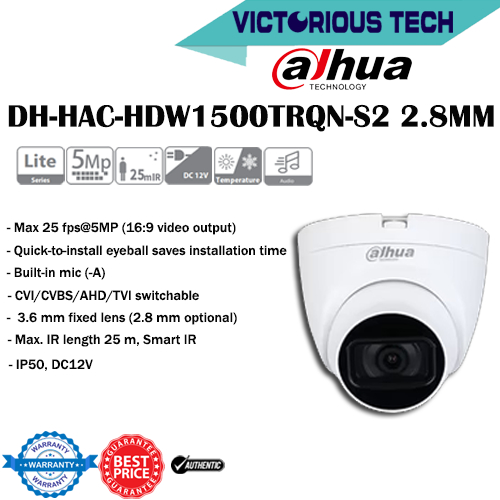DAHUA DH-HAC-HDW1500TRQN-S2 2.8MM with Once channel built-in Mic and ...