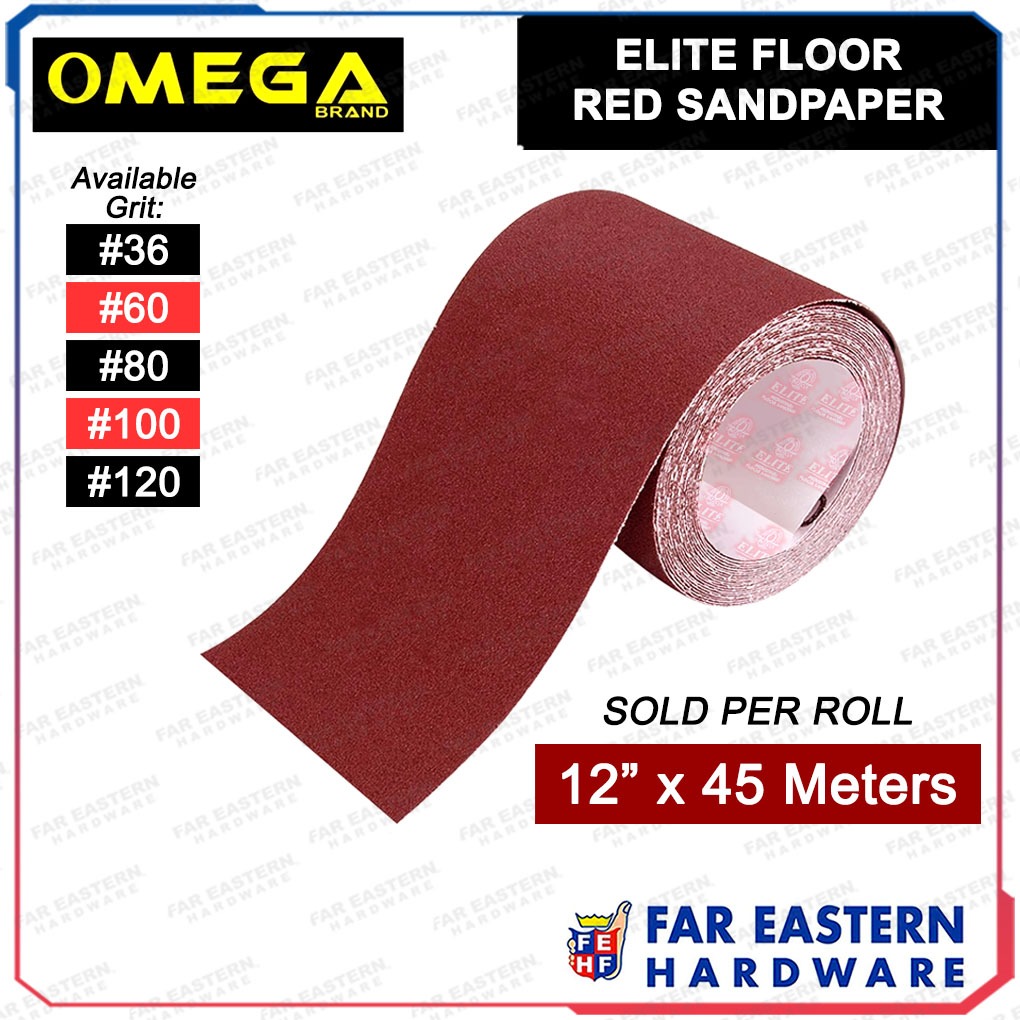OMEGA Elite Floor Red Sandpaper 12" x 45m #36 #60 #80 #100 #120 Sand ...