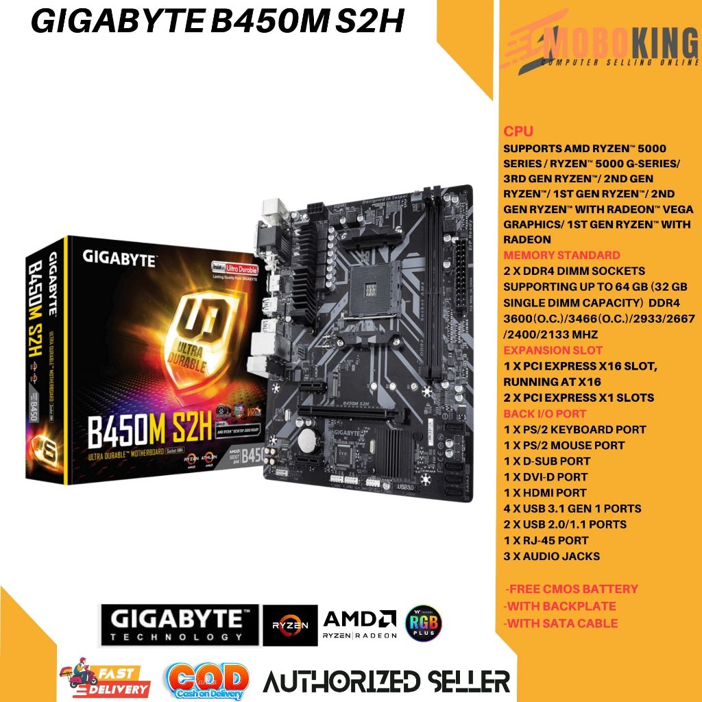 GIGABYTE B450M S2H gaming ryzen B450 5000 3rd Gen AM4 mATX DDR4 ...