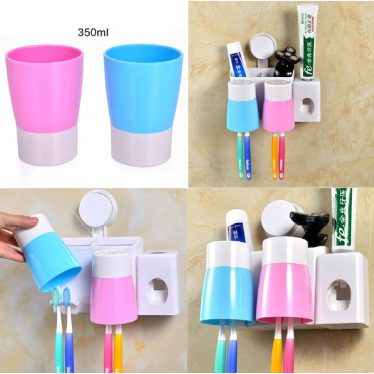 Wall Mounted No Drill Toothbrush Toothpaste Holder with Squeezer ...