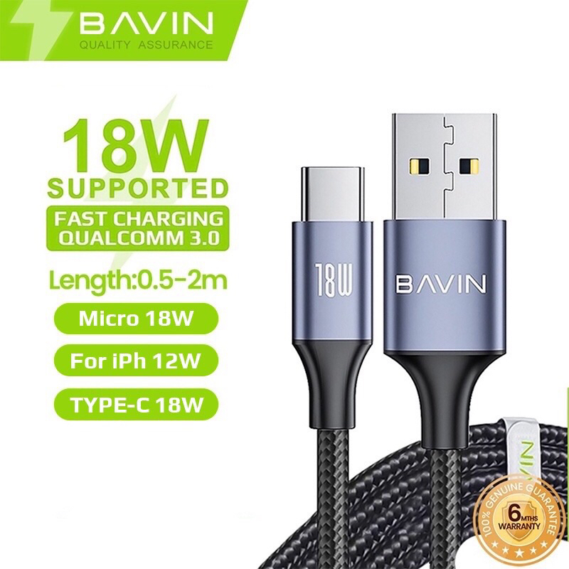 BAVIN CB201 QC3.0 Fast Charging 0.5/1/1.5/2M Cable Nylon Braided Wire ...