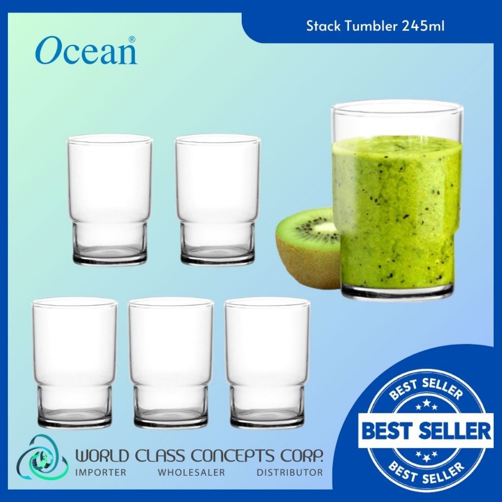 Ocean Glass Stack Glass Drinking Glass 245 Ml (Set Of 6) | Shopee ...