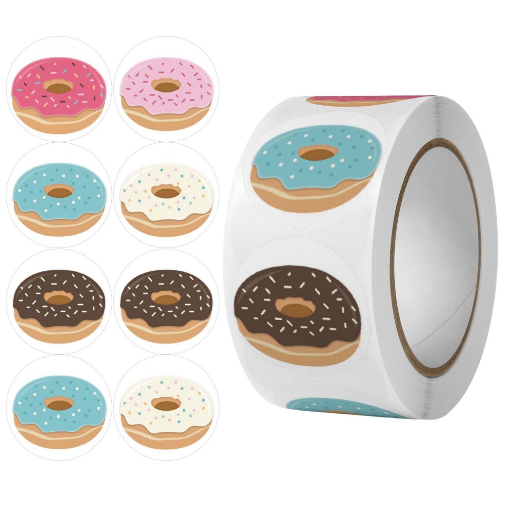 500pcs/1ROLL DIY Gifts Card Box Package Sealing Labels Donuts cute ...