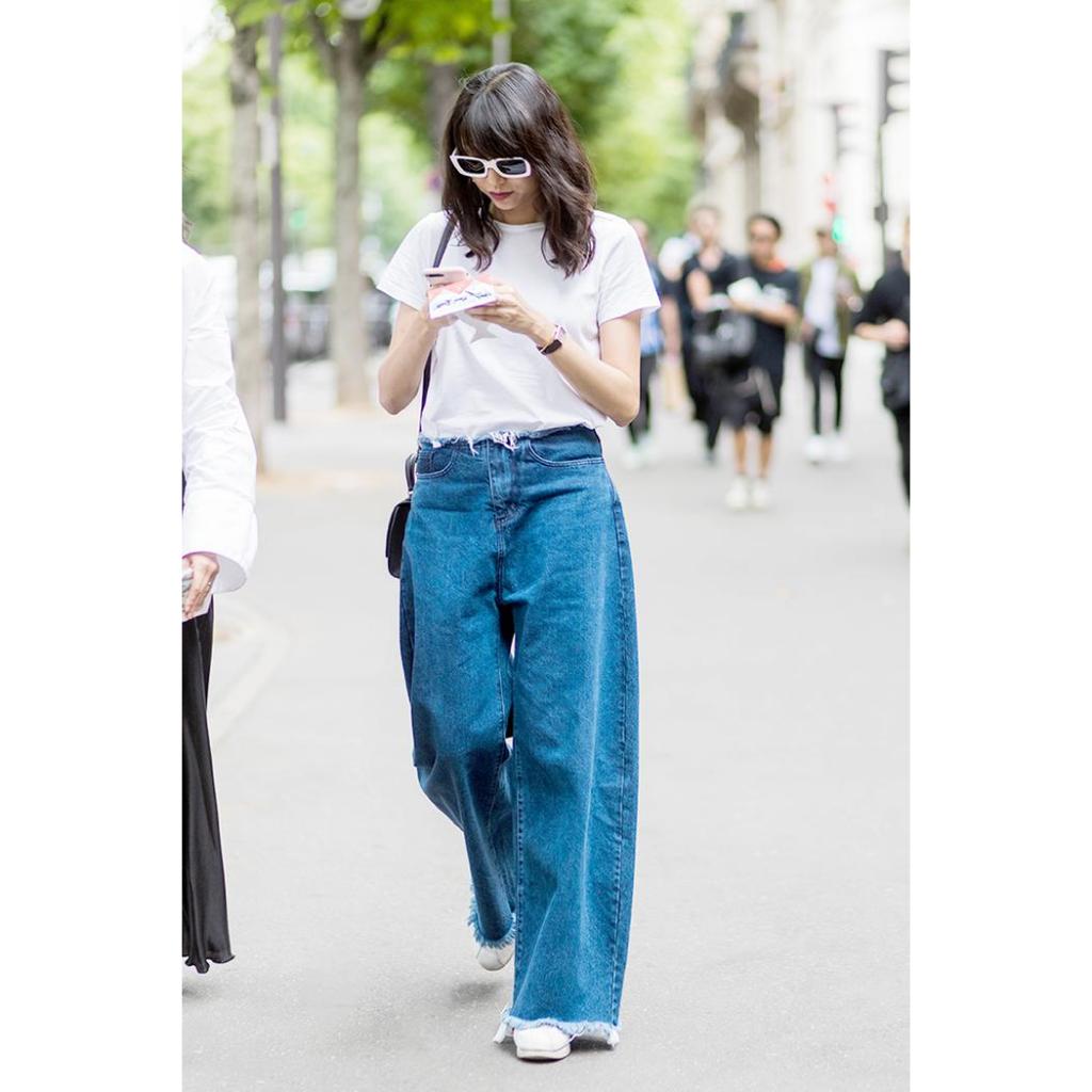 ZHI XIN Korean extra wide denim Square Pants loose pants High waist ...