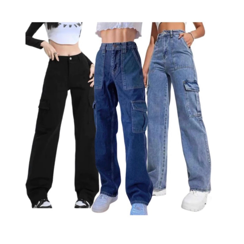 Casual Six Pocket High Waist Cargo Maong Ladies Pants New Trend ...