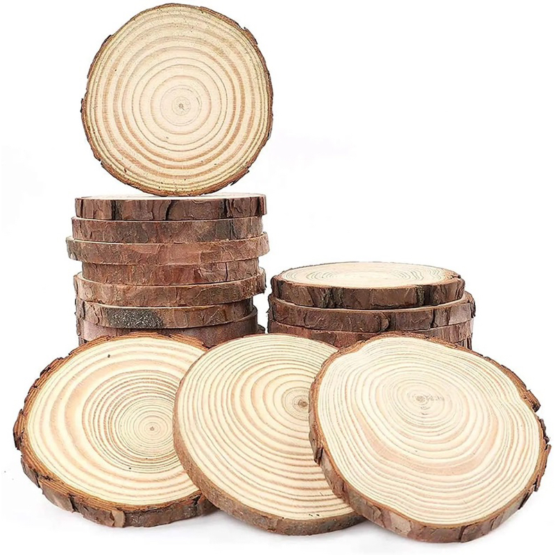 Unfinished Natural Wood Slices Pine Wood Round Tree Bark Log Disc ...