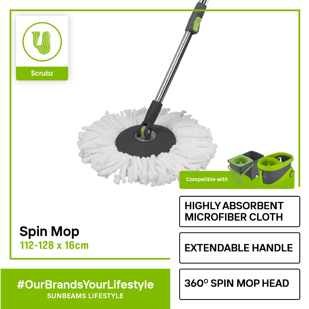 SCRUBZ Stainless Steel Spin Mop 16x112-128 Microfiber Floor Mop ...