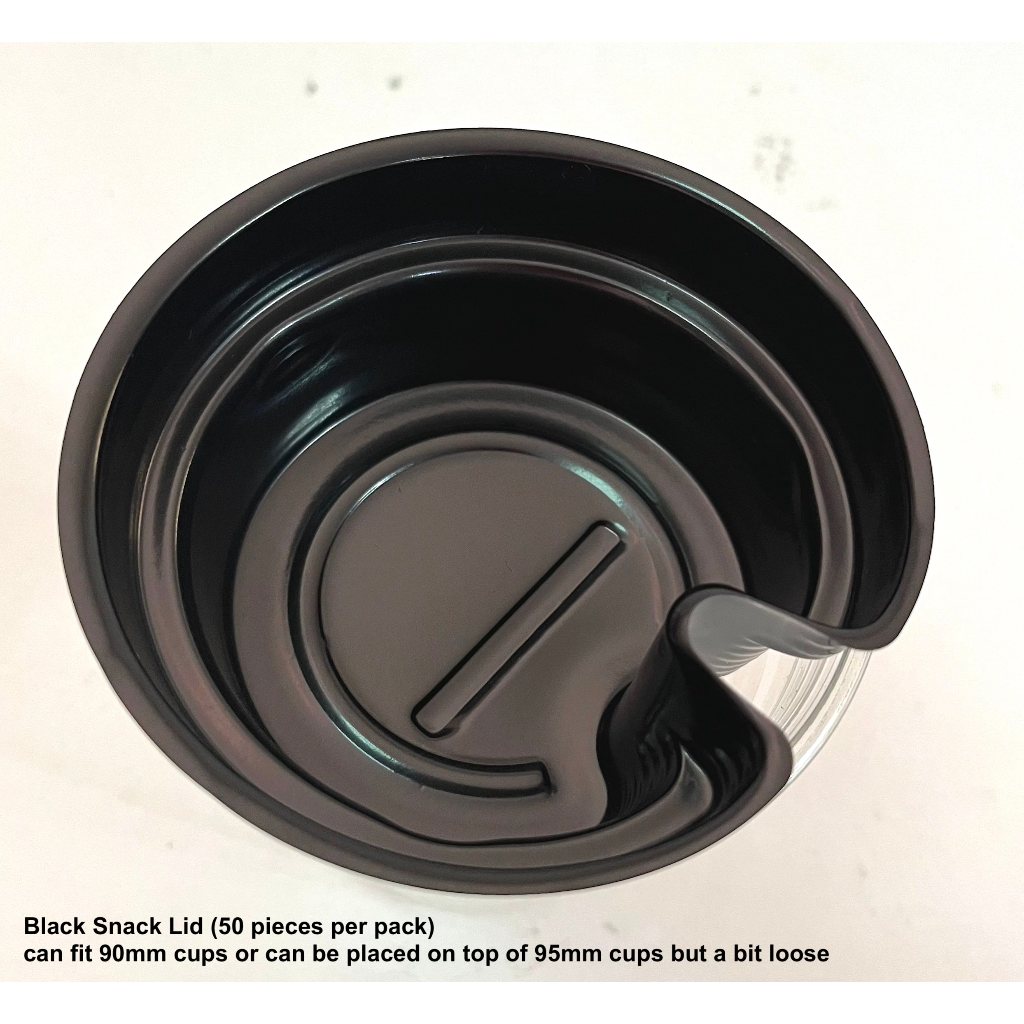 [50 pcs] Black Round Snack Lid fit for 90mm cups, can be placed on top ...