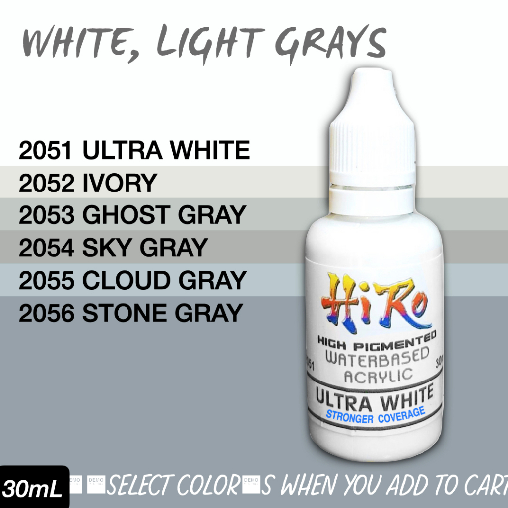 White - Light Gray Colors by Hiro Paints Waterbased Acrylic Hobby Paint ...