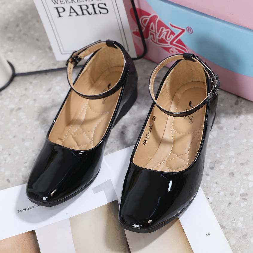 Black shoes for kids girl with heels for school 615315C | Shopee ...
