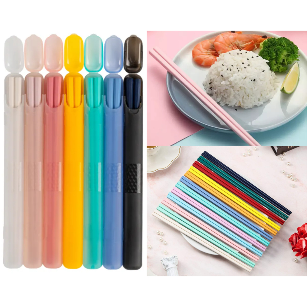 Reusable Colorful Fiberglass Chopsticks Set w/ Top-Open Case. | Shopee ...