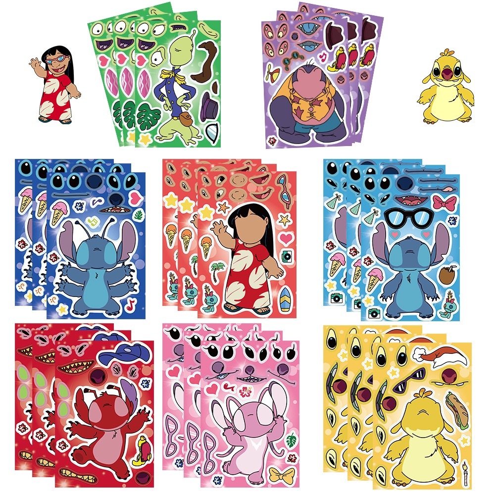 8 Sheets/set Stitch cartoon Stickers DIY Sticker Make A Face Assemble ...