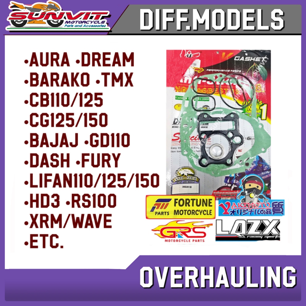 SUNVIT MOTORCYCLE OVERHAULING GASKET DIFFERENT MOTOR MODEL - YAKIMOTO ...