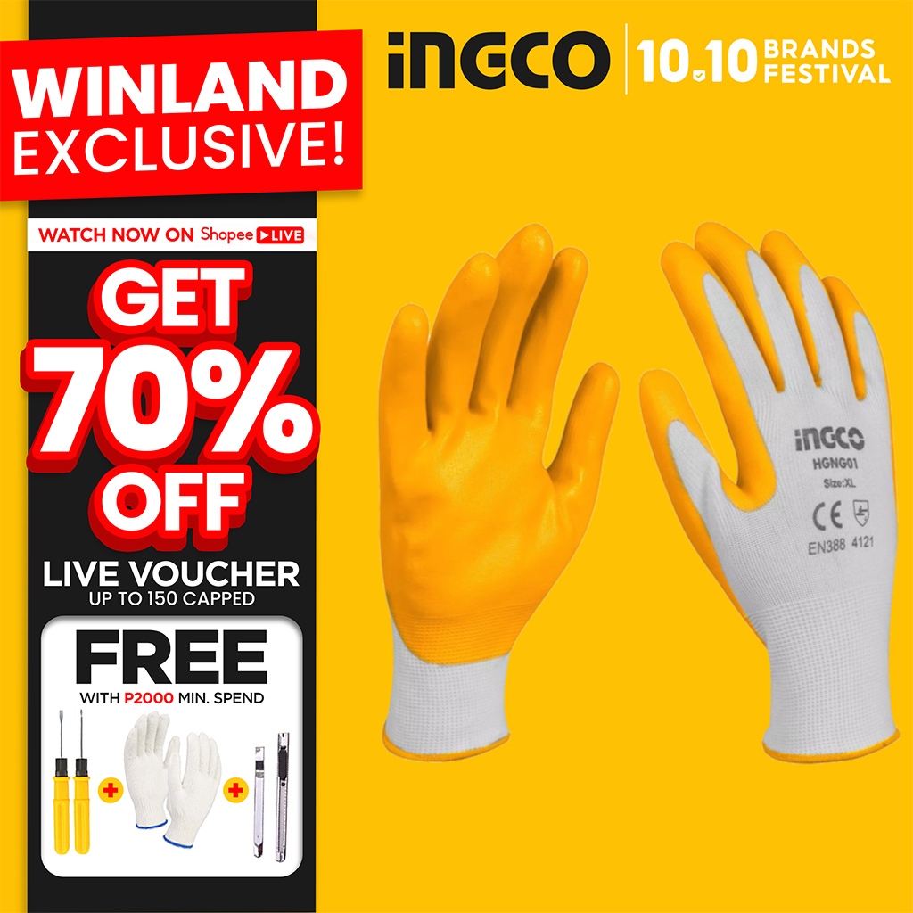 Ingco by Winland Nitrile Oil Resistant Rubber Safety Gloves HGNG01 ...