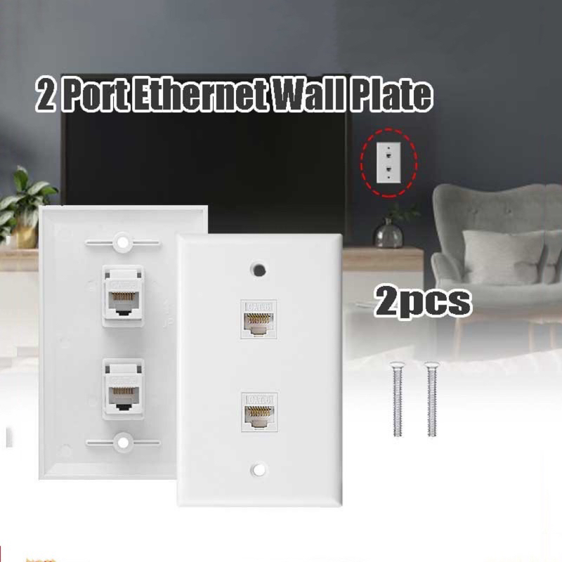 2PCS Ethernet Wall Plate, Cat6 Female to Female Wall Jack RJ45 Keystone ...