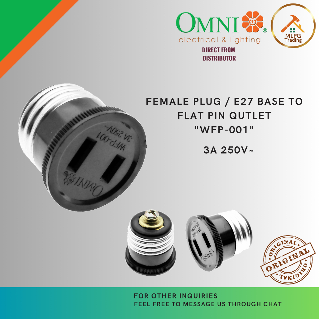 Female Plug ~ E27 Base to Flat Pin Outlet | 3A 250V (WFP-001) | Shopee ...
