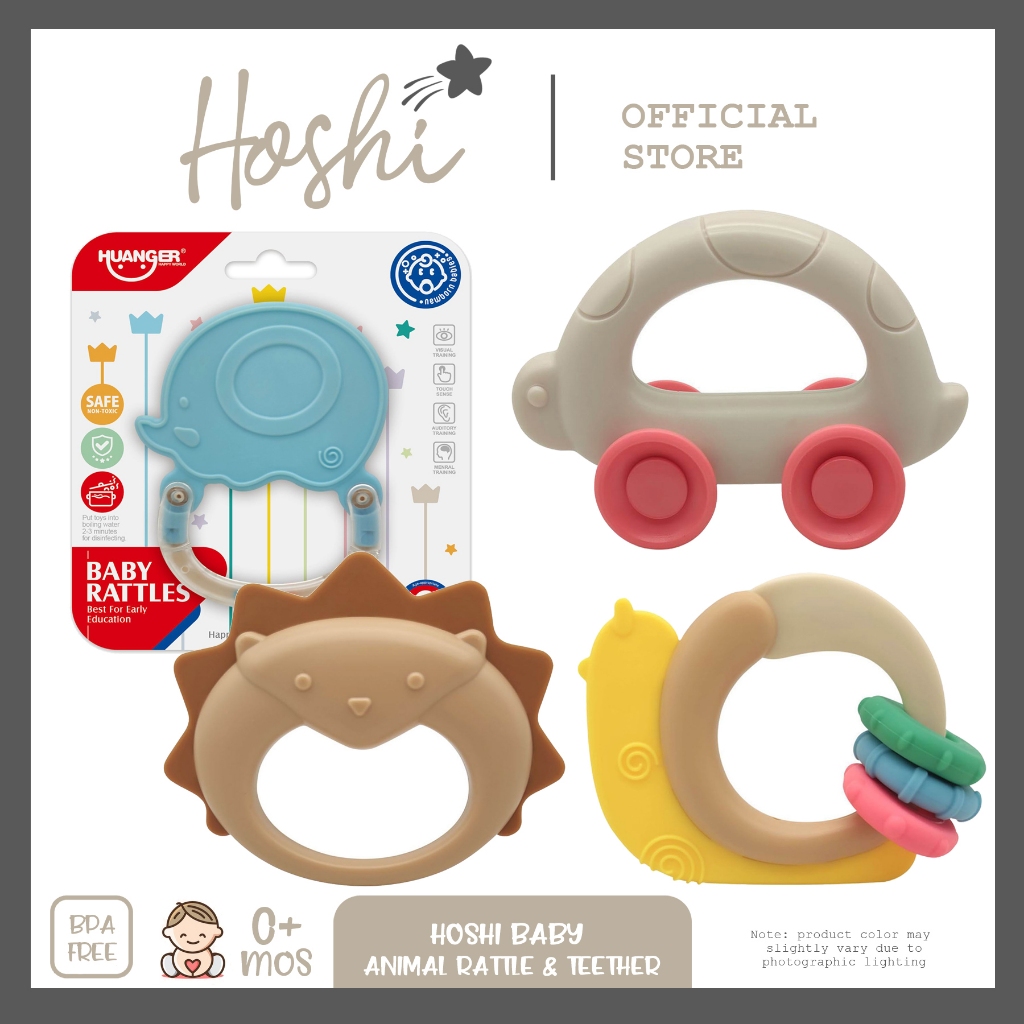 Hoshi Baby x Huanger Easy Grip Cute Animal Rattle Shaker Toy, Sensory Toy Newborn Infant 0M ...
