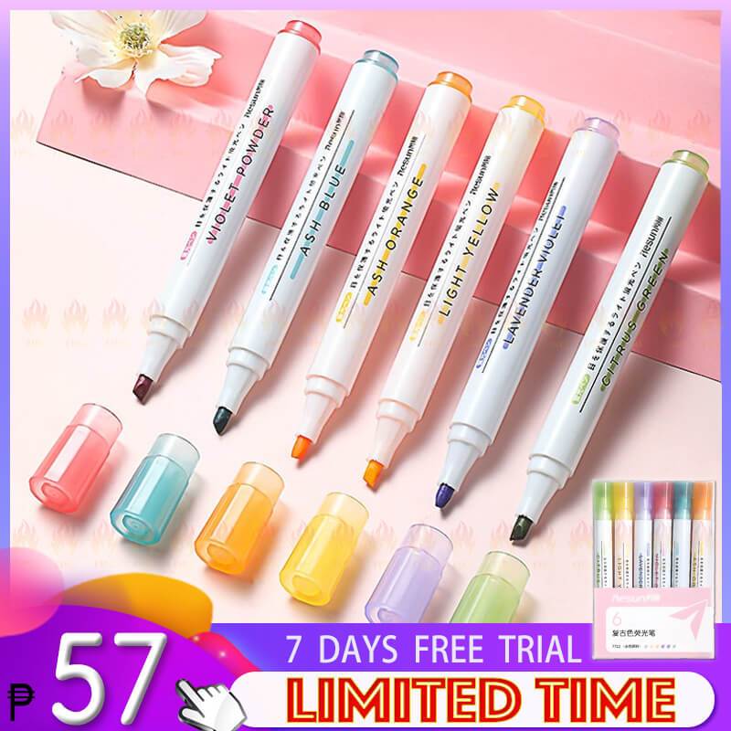 6pcs Highlighter Pen Set Pastel Color Stationary Office School Supplies ...