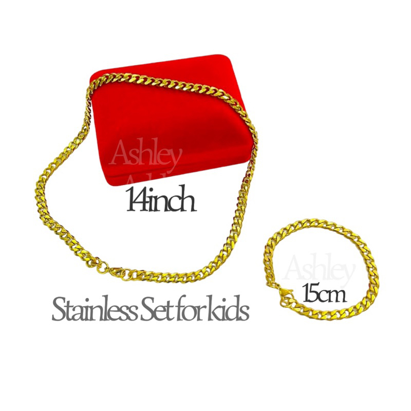 Stainless Set for Kids CubanCurb 14inch Chain 15cm Bracelet kid Set ...