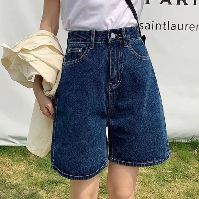 High-Waisted Denim Shorts Simple Plain Fifth Pants Unisex | Shopee ...