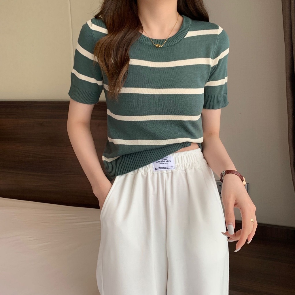 Jolly Chic Simple Stripe Knitted Crop Top M1155 | Shopee Philippines