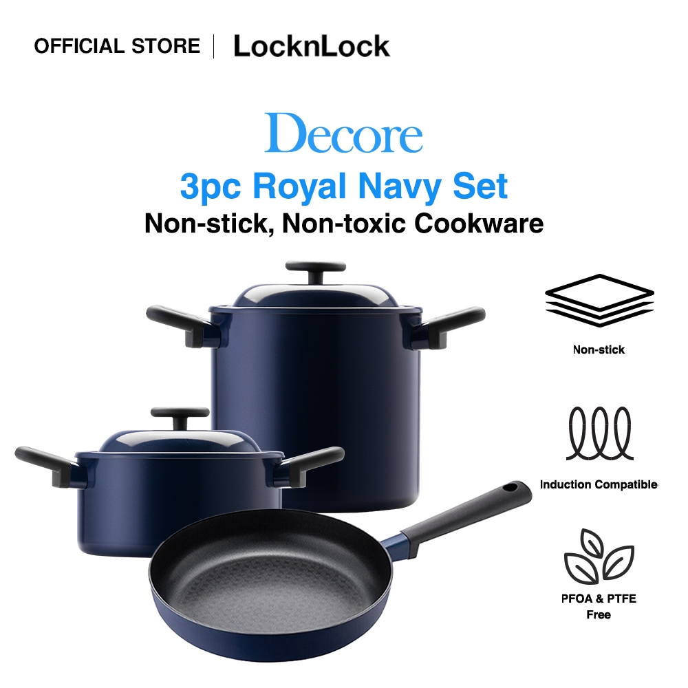 LocknLock Decore Non Stick Cookware Starter | 20cm Stock Pot, 20cm Low Casserole, 28cm Frying ...