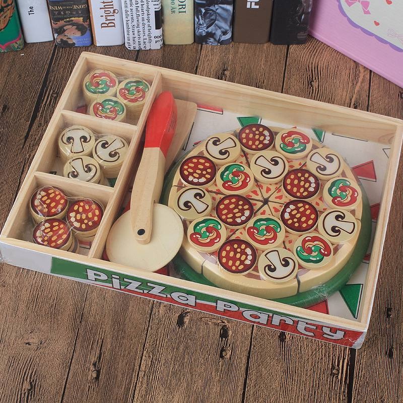 WOODEN PIZZA TOY SET MONTESSORI LEARNING TOY PRETEND PLAY FUN ACTIVITY ...
