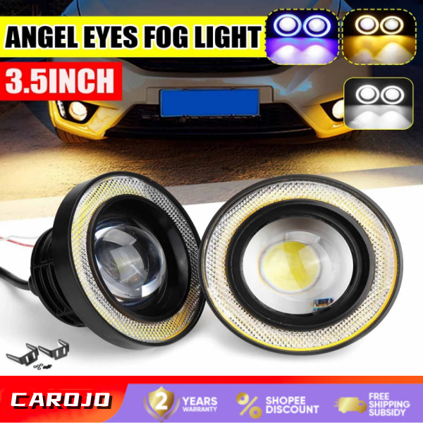 【24H Ship】2Pcs 3.5 inch Car COB LED Angel Eyes Fog Light Ring Lens Projector Halo Ring Fog Lamp ...