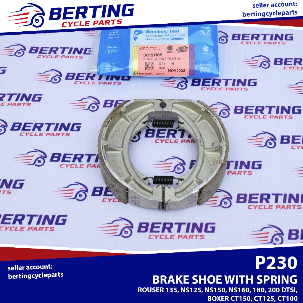 BRAKE SHOE WITH SPRING Rouser NS125 135 NS150 NS160 180 200 DTSI Boxer ...