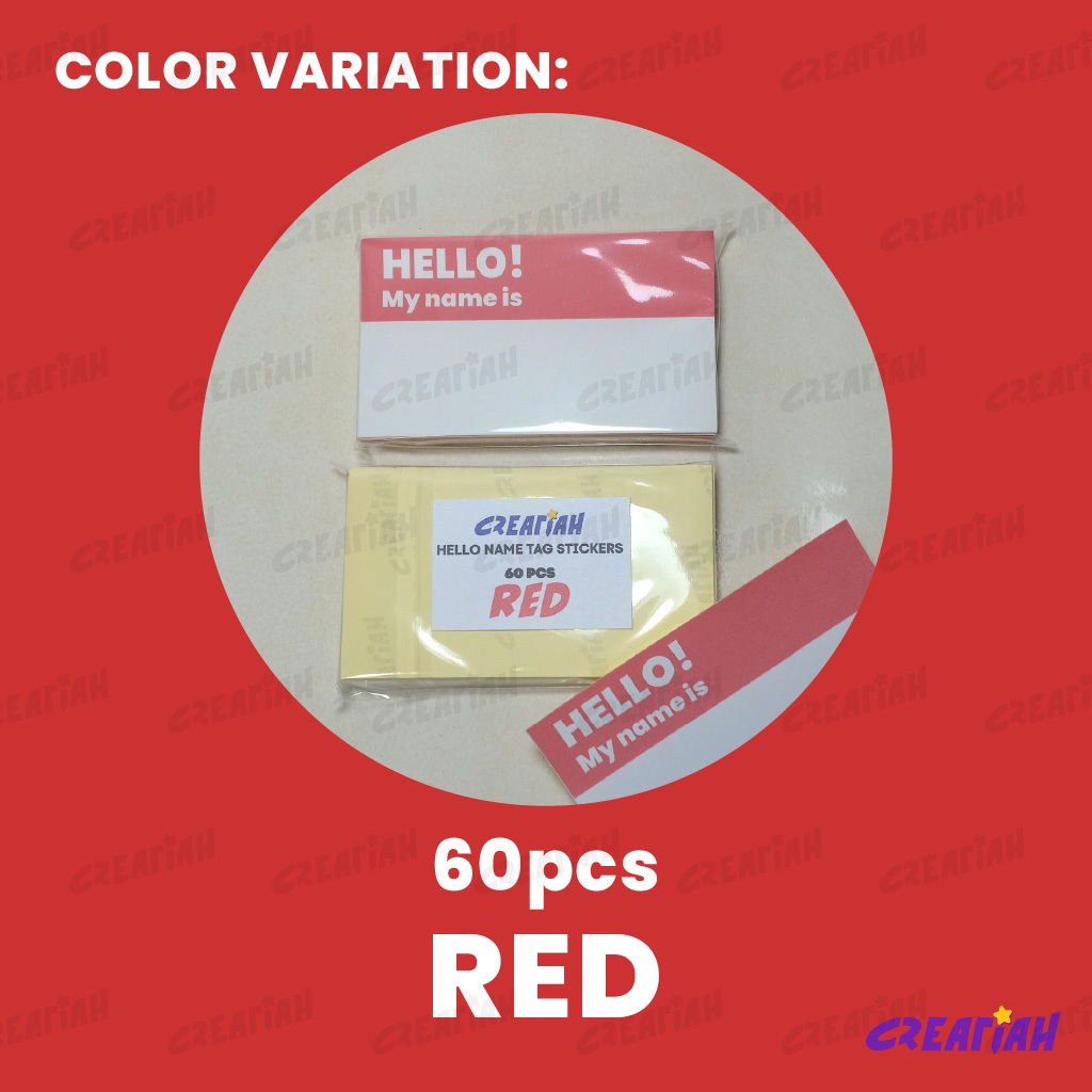 CREATIAH | Single Color HELLO Name Tag Stickers Pack Party School Home ...