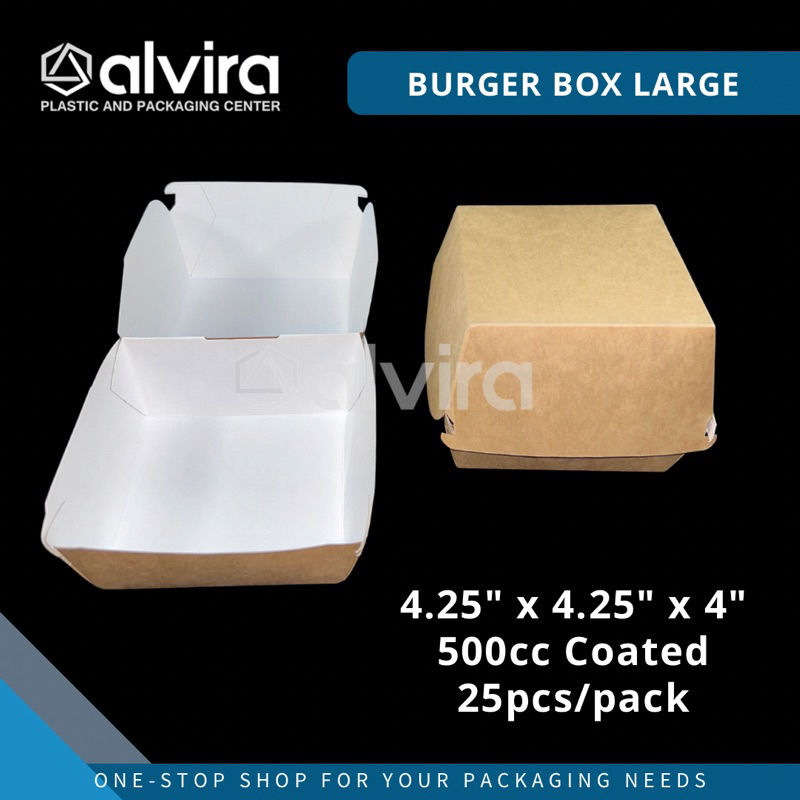 Large Clamshell Hamburger Coated Box Brown 4.25" x 4.25" x 4" (25pcs ...