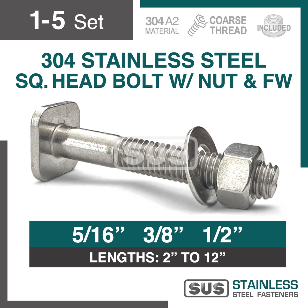 1-5set SS304 Stainless Steel Square Head Bolt Set w/ Nut & FW for ...