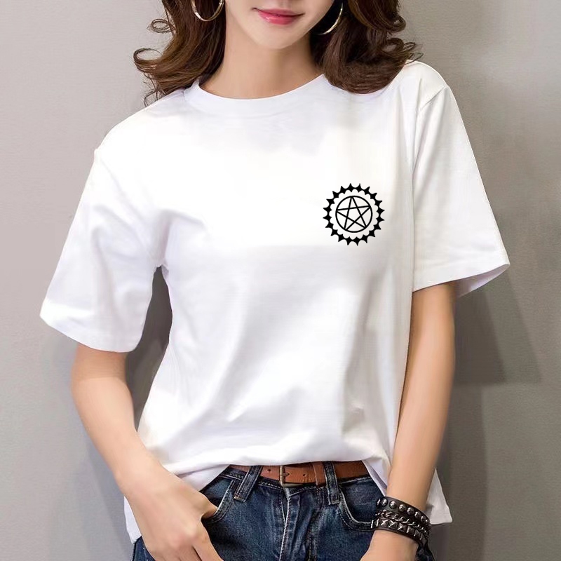 white cotton white T-shirt with small print shirt | Shopee Philippines