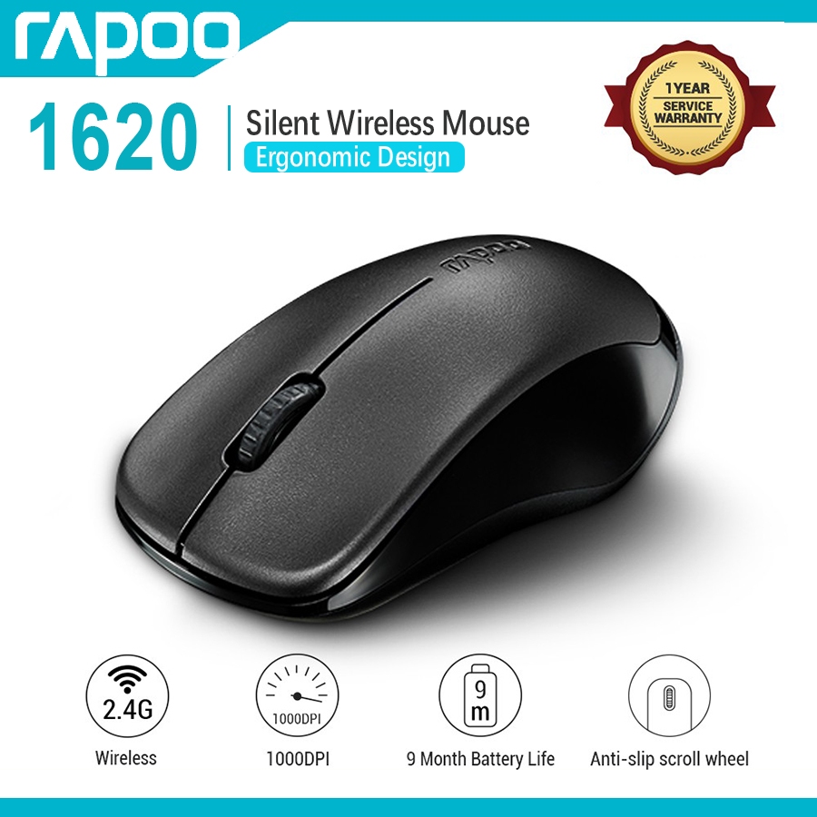 Rapoo 1620 Wireless Optical Mouse for Laptop 1000DPI 2.4G USB | Shopee ...