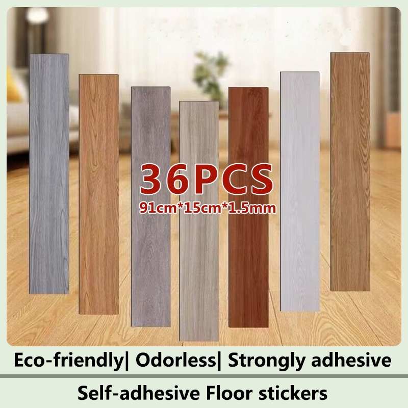 36pcs Waterproof Vinyl Floor Sticker Self Adhesive 1.5mm Wood Grain ...
