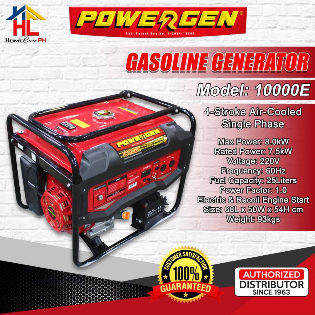 Powergen Portable Gasoline Generator 10000E (8000Watts) | Shopee ...
