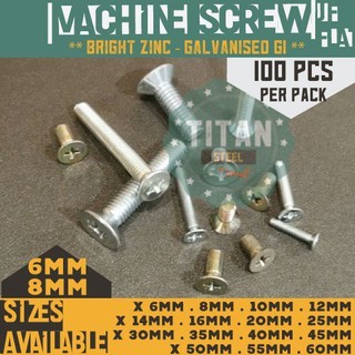 100pcs - 6MM/8MM x 55mm/60mm Countersunk / Flat Head / JF Machine Screw ...
