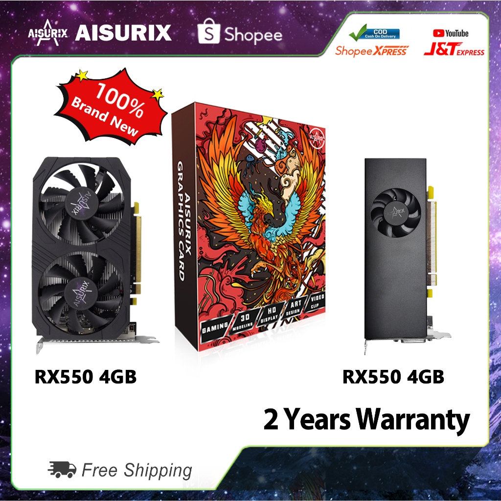 Aisurix AMD RX550 4G GDDR5 Graphics Card Radeon Chill 4GB Memory Video ...