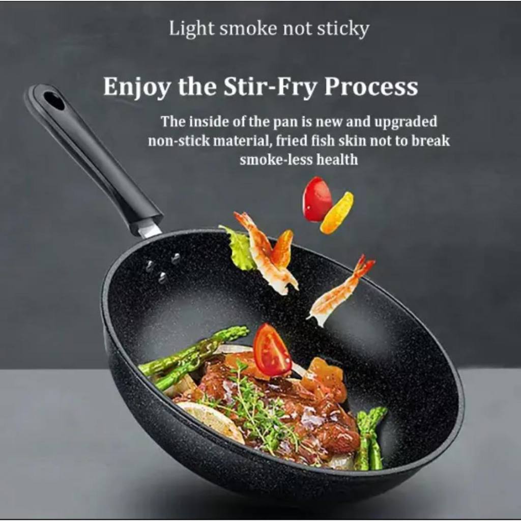 32CM Non-stick wok pan medical stone Non stick pan 3 layers of non ...