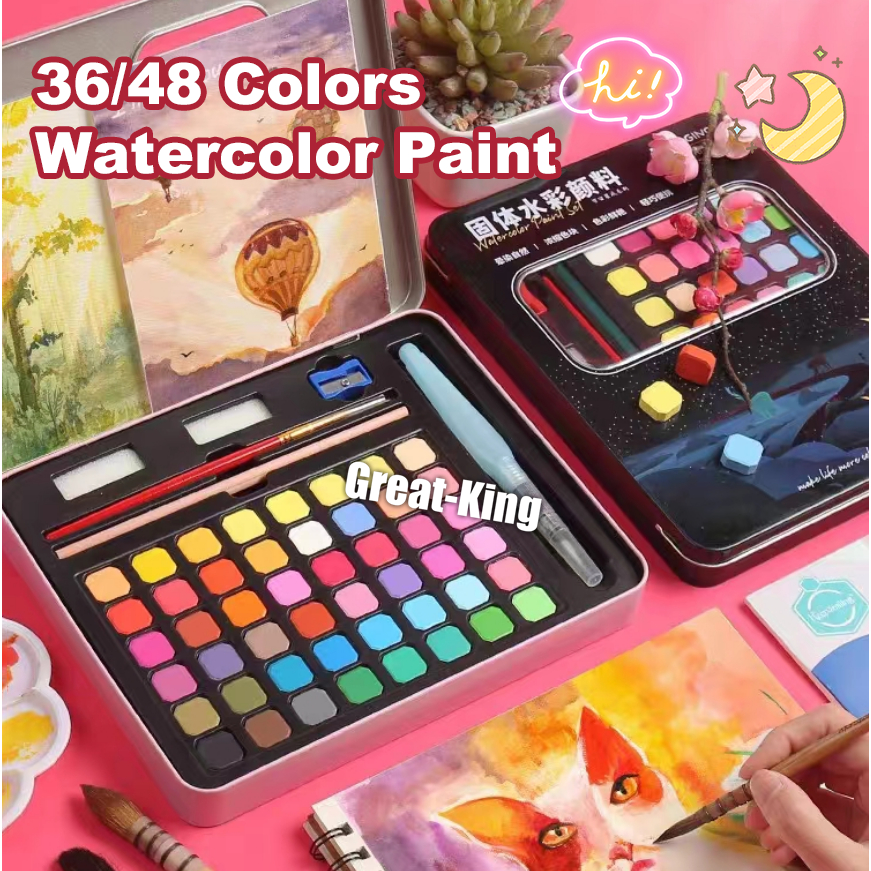 36/48 colors solid water color paint set metal iron box watercolor ...