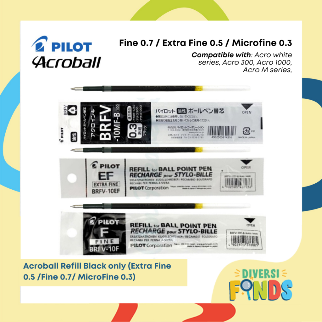 Pilot Acroball White Series, Acro 300, Acro 1000 Refill Fine 0.7, EF 0. ...